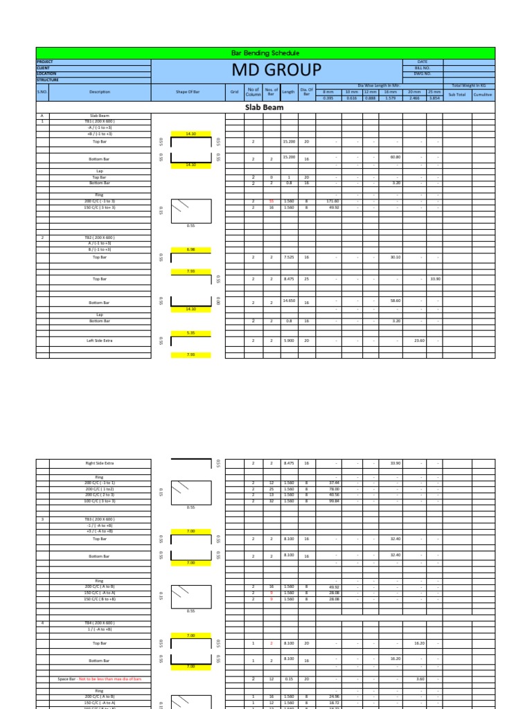 How To Calculate Slab Steel Quantity From Drawing Excel Sheet | PDF ...