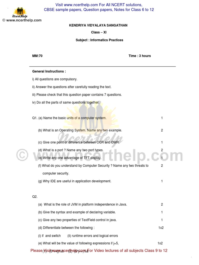 Informatics Practices Question Paper 2014 | PDF | Computer Program | Programming