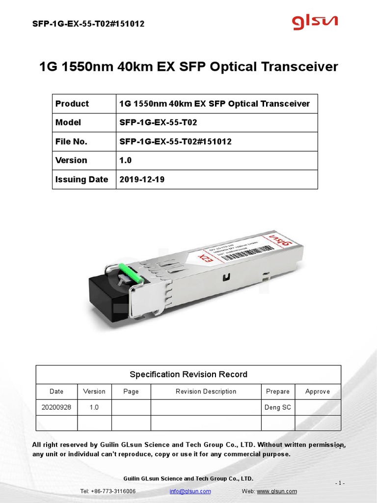 SFP 1G Ex 55 T02#151012 | PDF | Telecommunications Engineering ...