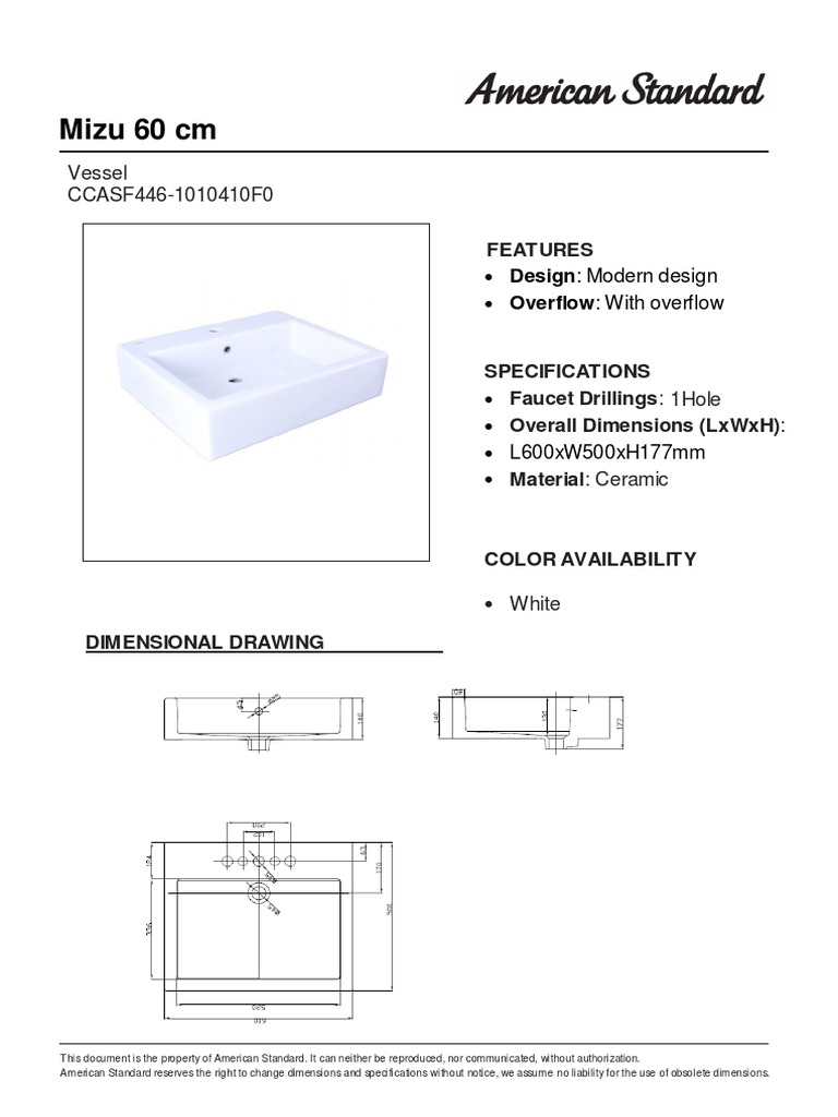 Spec Sheet - Mizu 60 Vessel | PDF