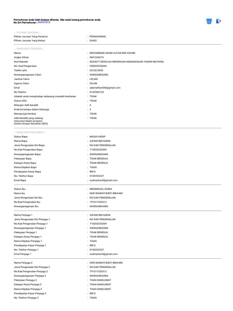 Aplikasi Permohonan Program Matrikulasi | PDF