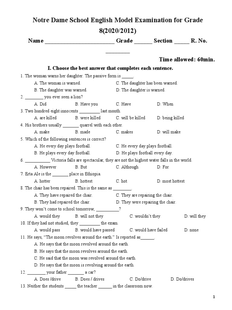 English Grade 8 Model | PDF | English Language