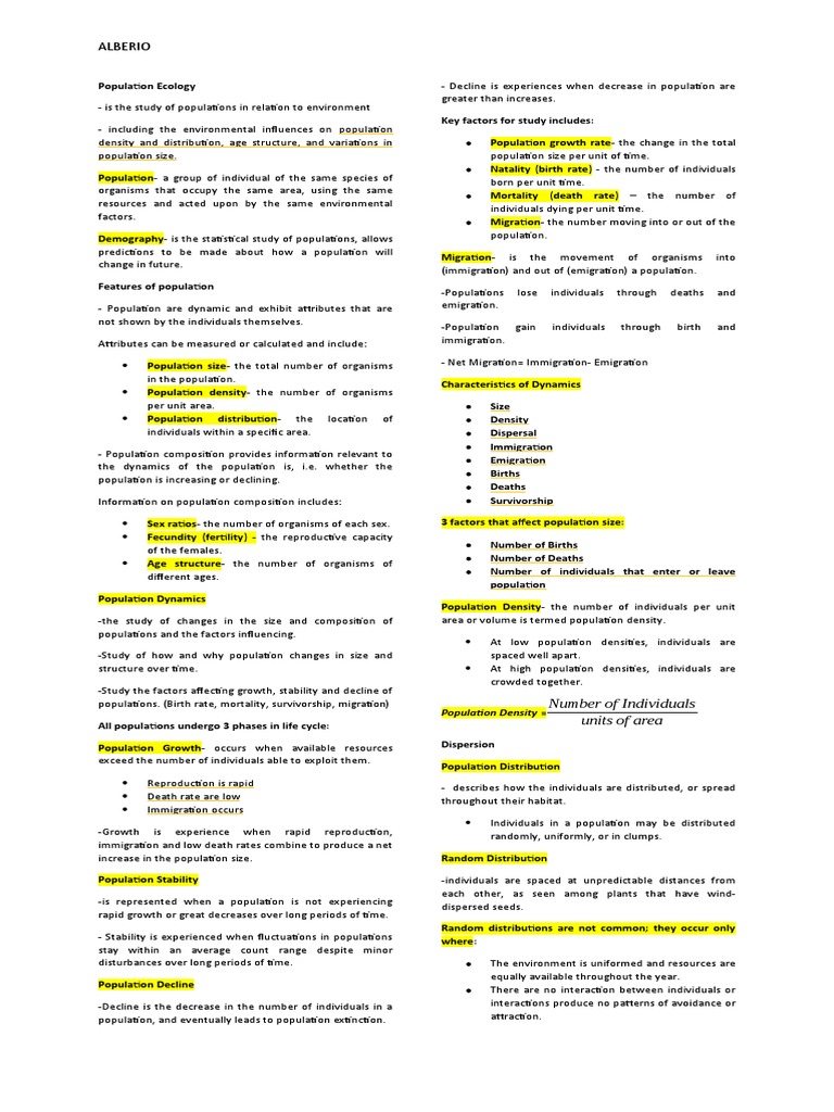 Population Ecology (Notes) | Download Free PDF | Population | Mortality ...