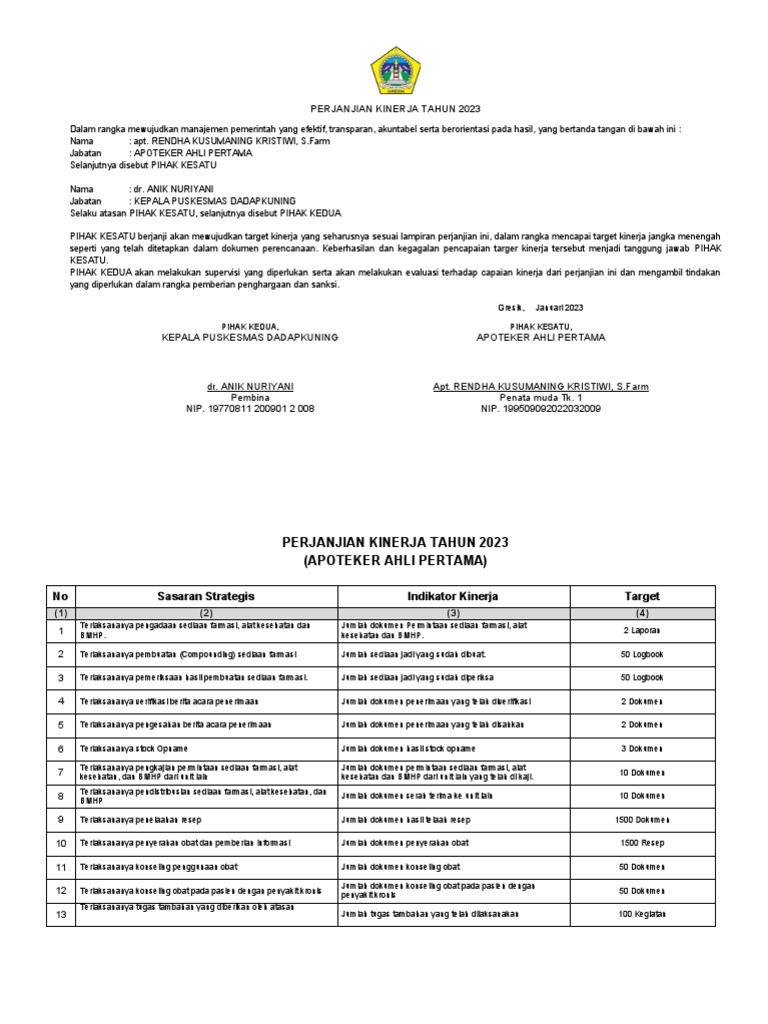1.perjanjian Kerja Rendha 2023 | PDF