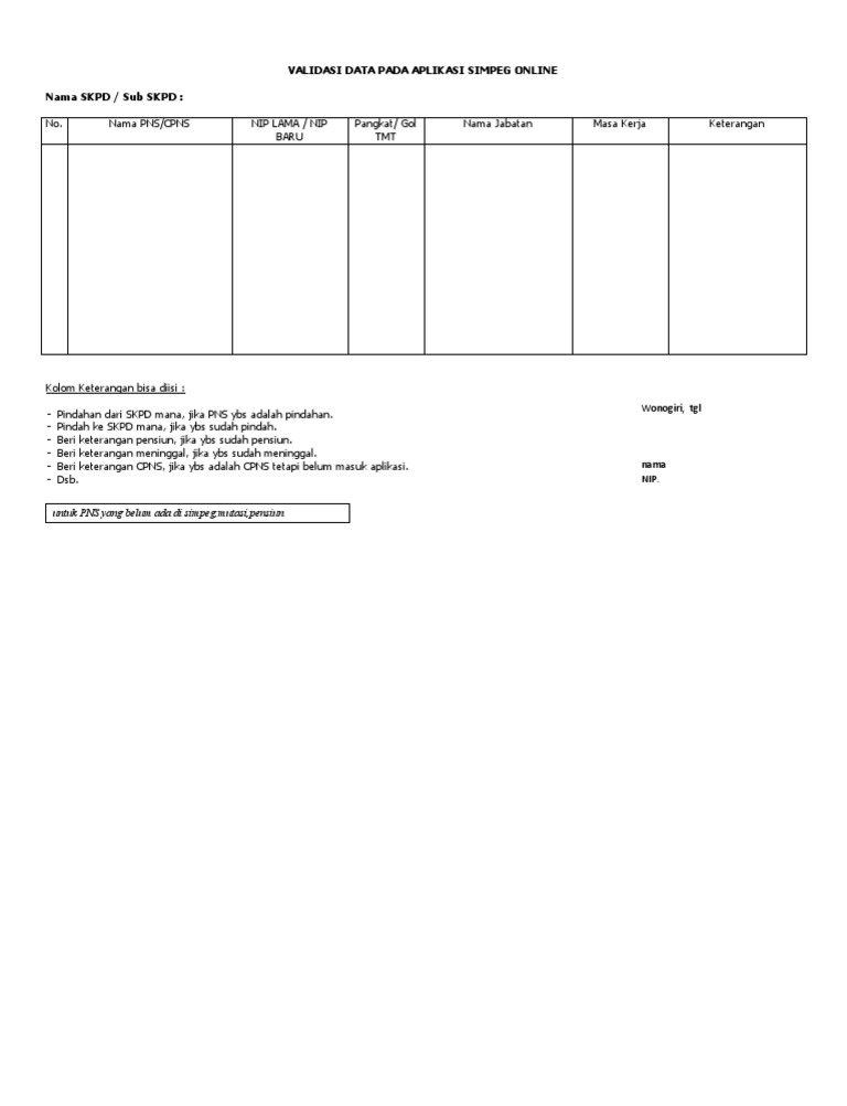 Blanko Validasi - Simpeg | PDF