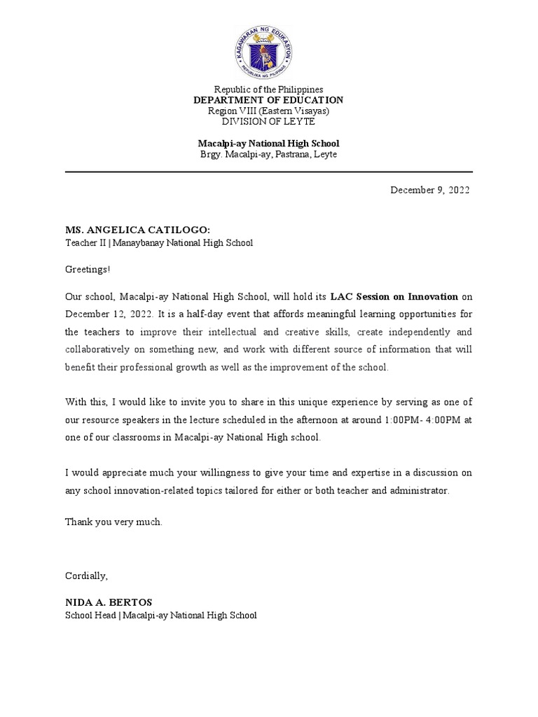 Speaker Invitation Letter | PDF