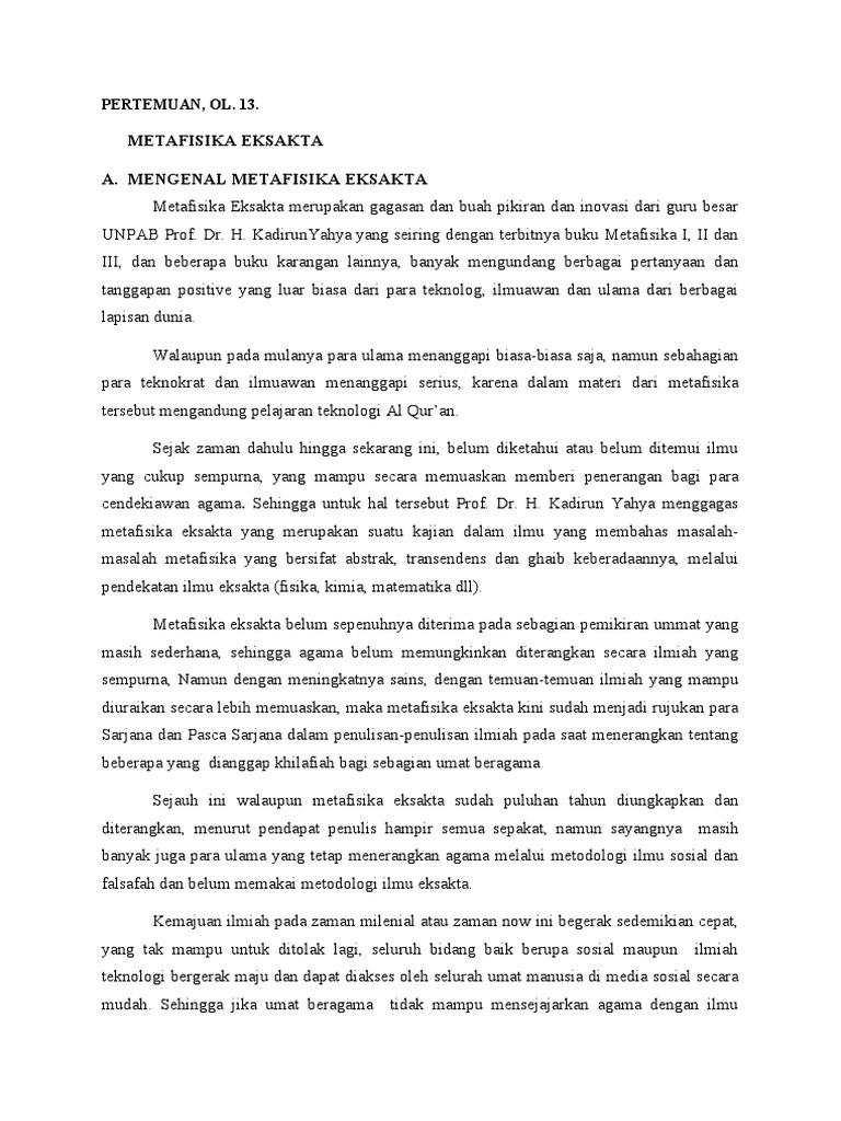 Contoh Penerapan Metafisika Eksakta | PDF