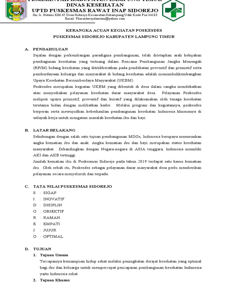 KAK Pembinaan Poskesdes | PDF | Pengembangan Diri | Kesehatan Holistik