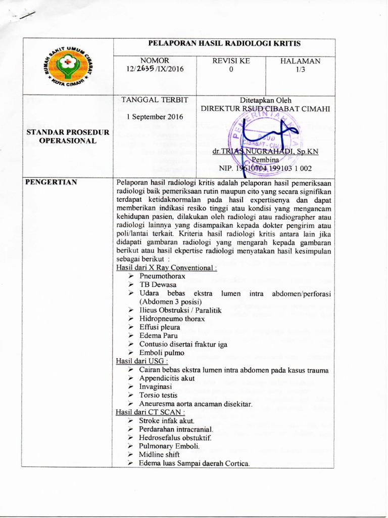 Spo Pelaporan Hasil Radiologi Kritis Pdf 