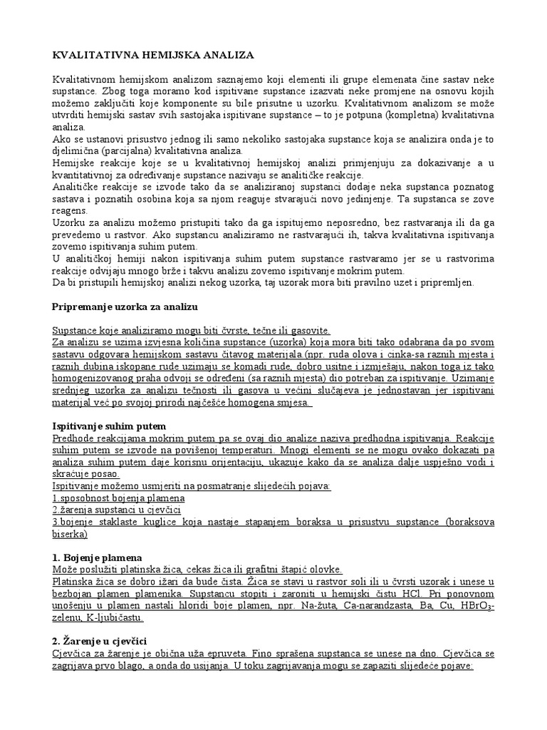 Kvalitativna Hemijska Analiza | PDF