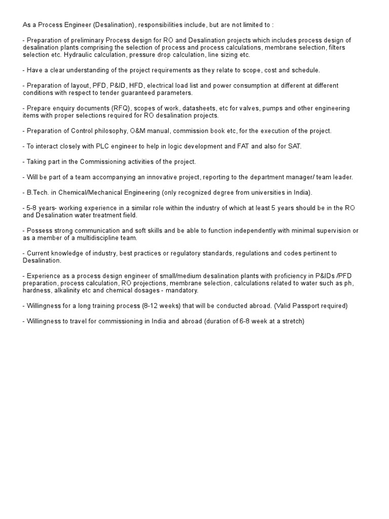 SWRO - Process Engineer | PDF