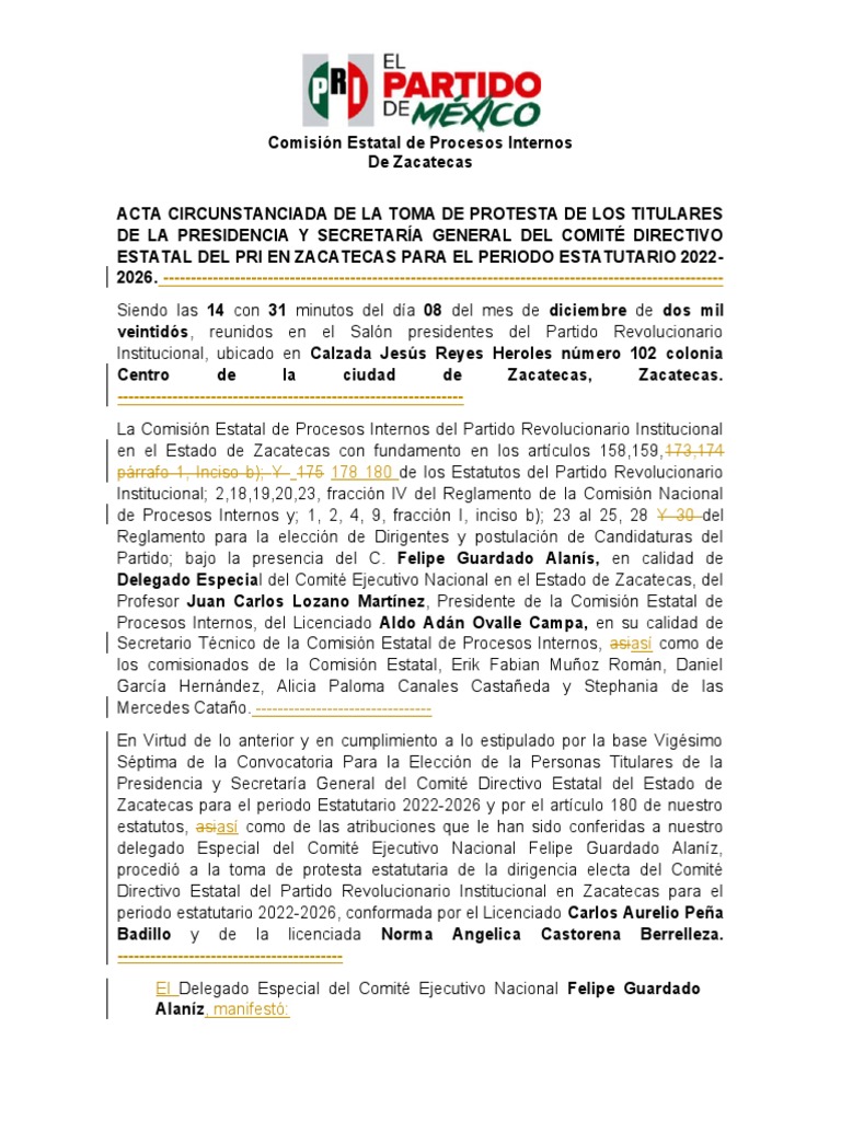 Acta Toma de Protesta | PDF | Partido Revolucionario Institucional ...