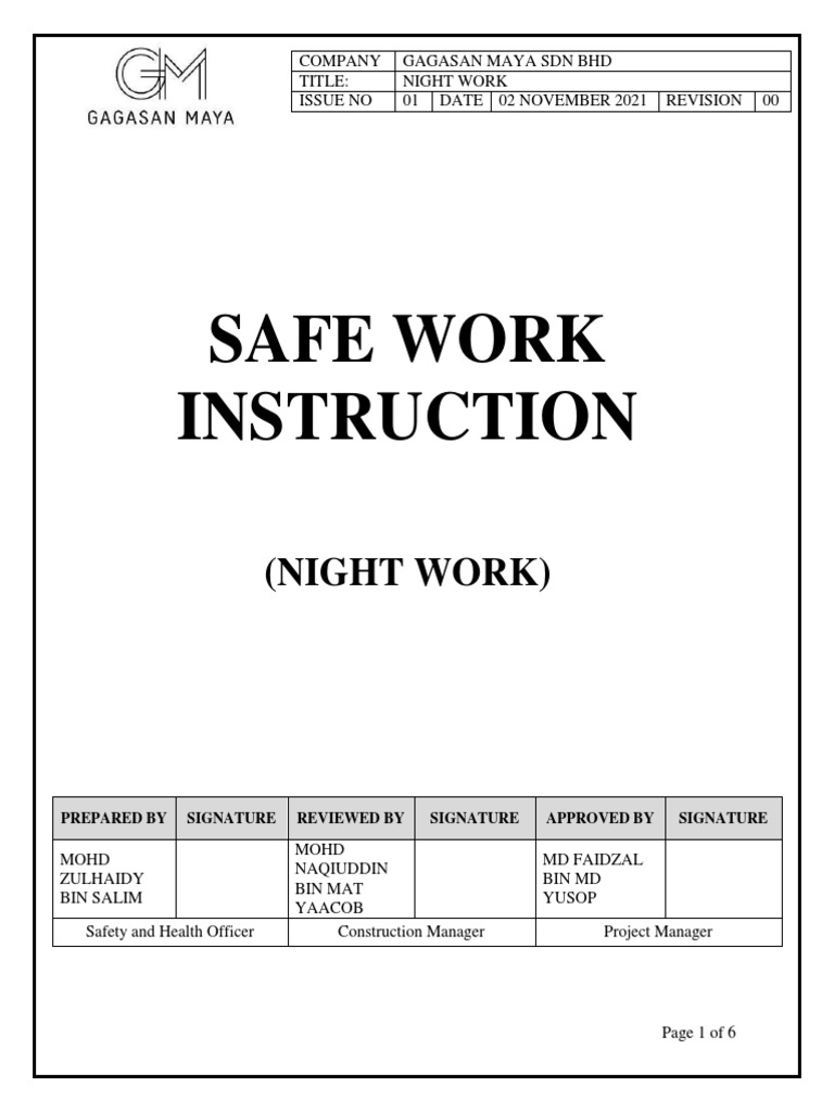 Night Work Safety Instructions | PDF | Occupational Safety And Health ...