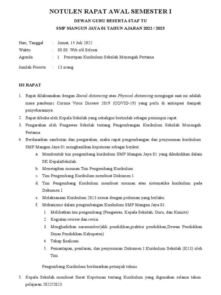 Notulen Rapat Pengembangan Kurikulum | PDF