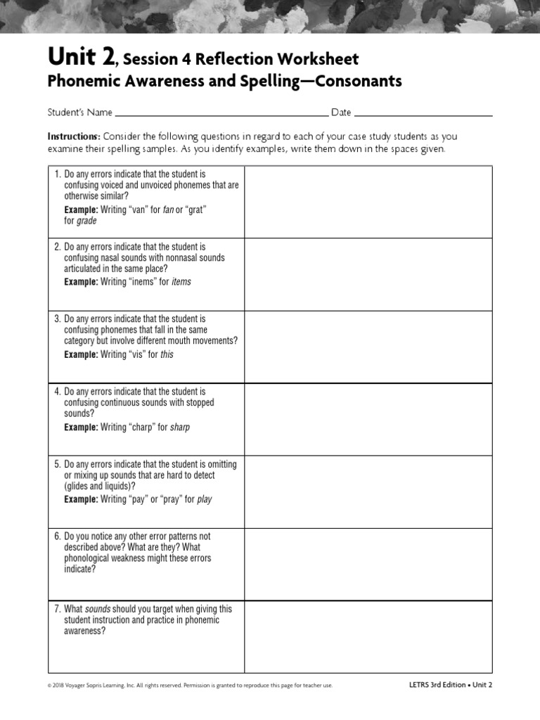 Reflection Worksheet - Phonemic Awareness and Spelling-Consonants | PDF ...