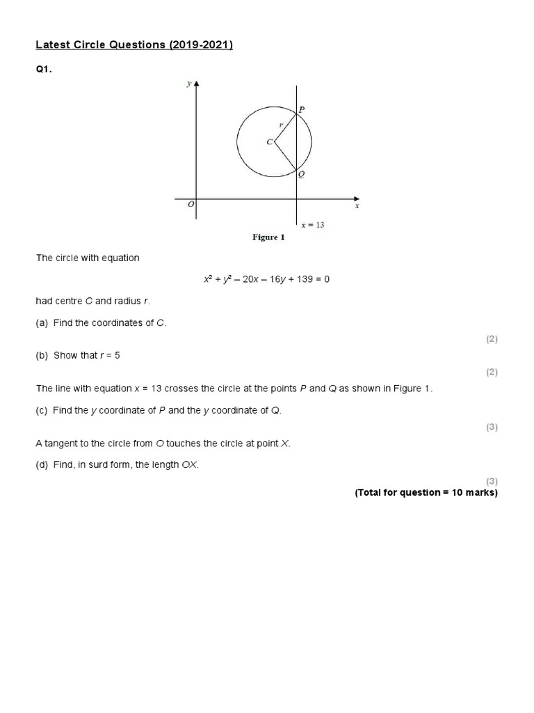 Latest Circles Questions (2019-2021) | PDF | Circle | Tangent