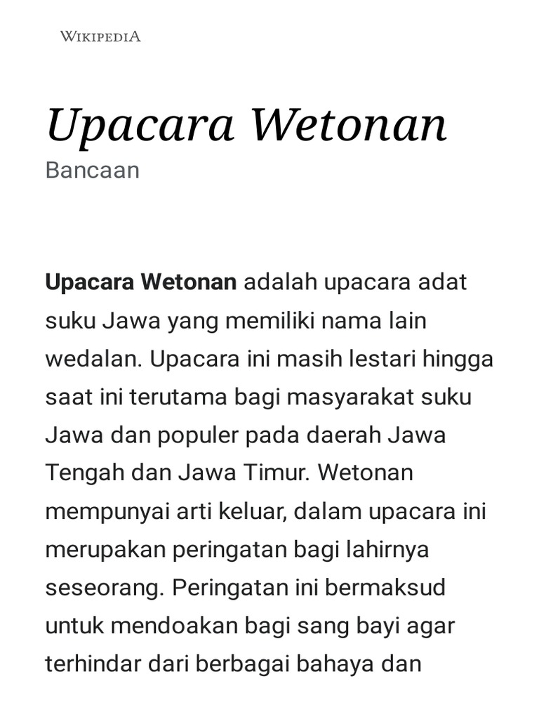 Upacara Wetonan - Wikipedia Bahasa Indonesia, Ensiklopedia Bebas | PDF ...