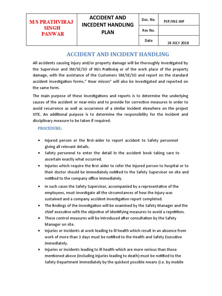 Accident and Incident Response Plan: Guidelines for Investigating ...
