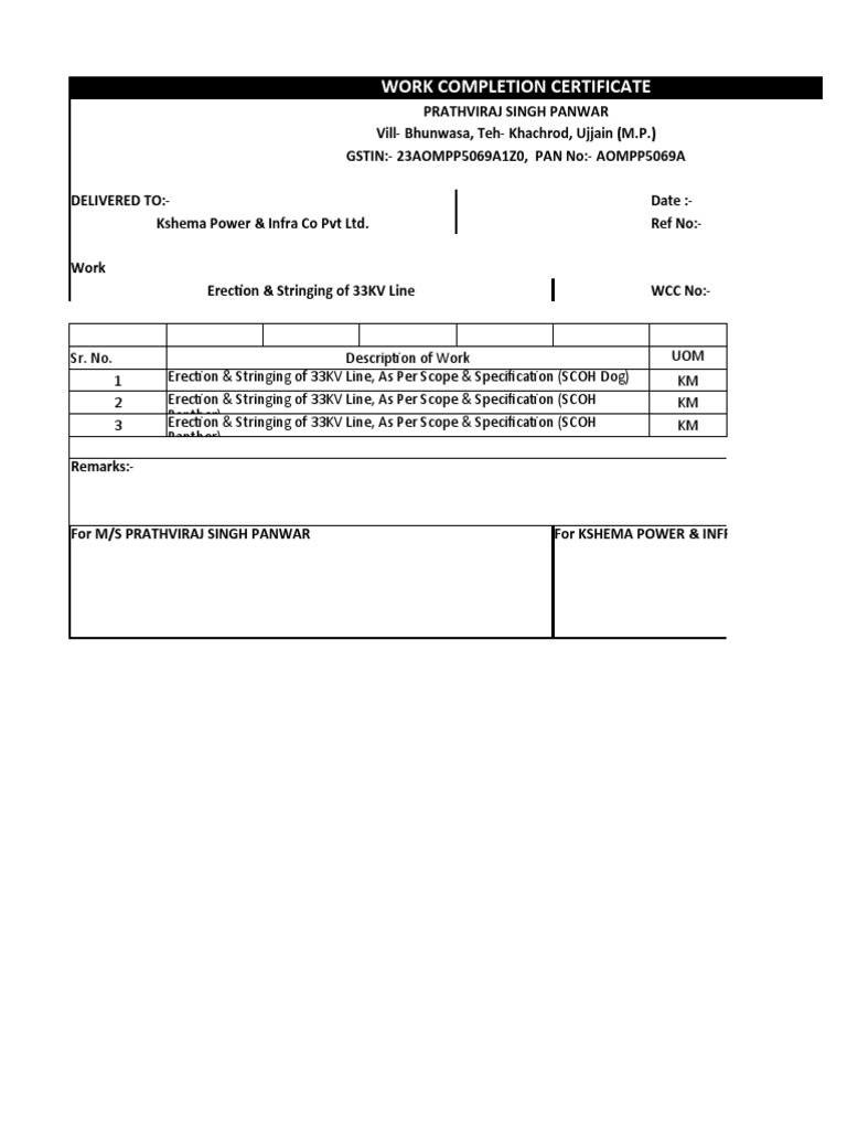 Work Completion Certificate | PDF