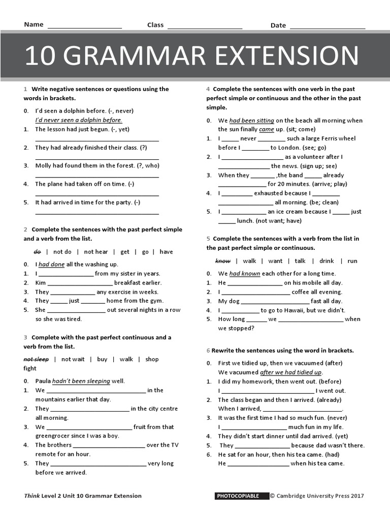 THINK L2 Unit 10 Grammar Extension | PDF THINK L2 Unit 10 Grammar Extension | PDF