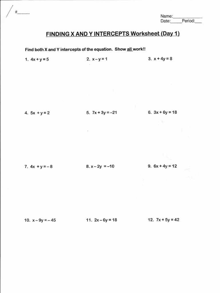Finding X and y Intercept HW | PDF