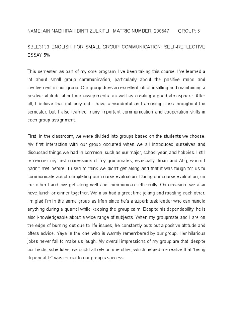 Reflections on Small Group Communication | PDF | Communication ...
