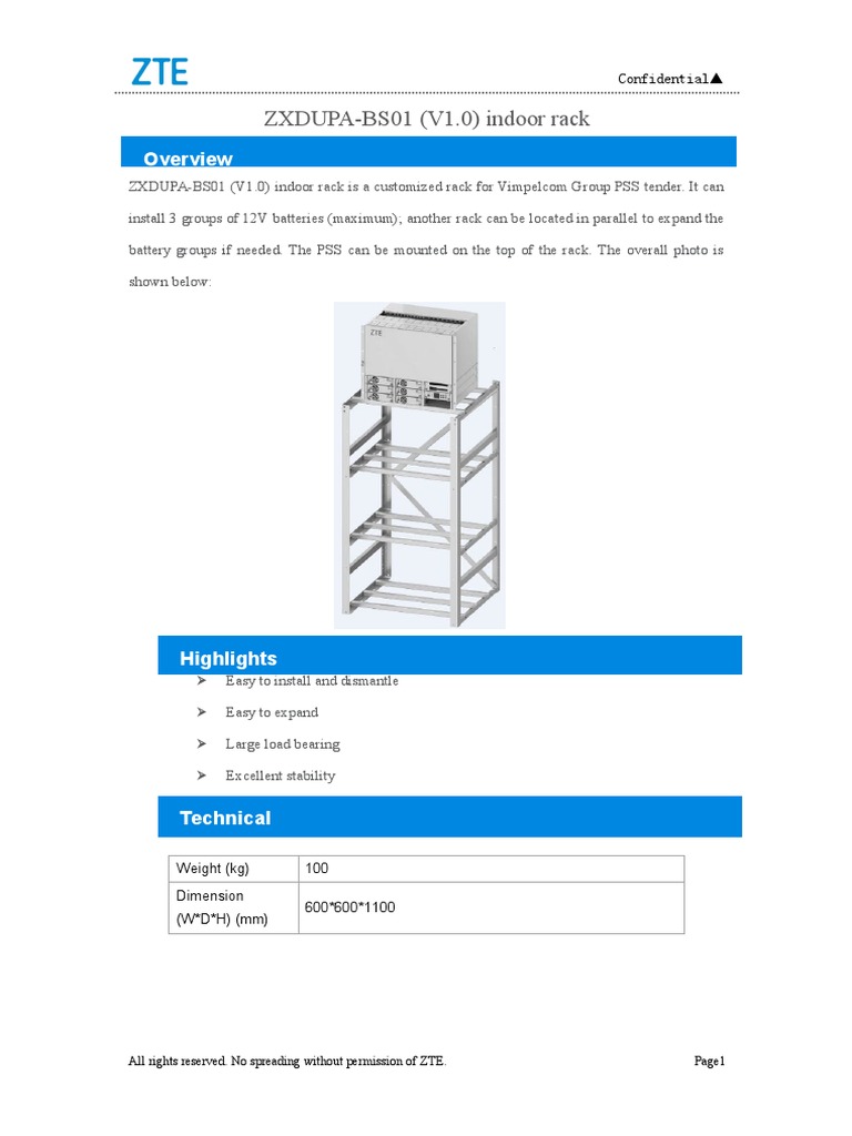 ZXDUPA-BS01 Indoor Rack Specs | PDF | Computers