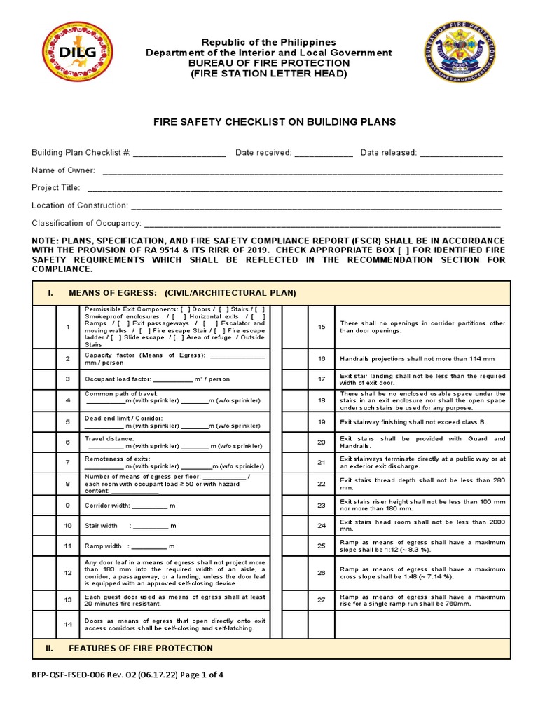 FSED 6F FIRE SAFETY CHECKLIST ON BUILDING PLANS REV.02 New | PDF | Fire ...