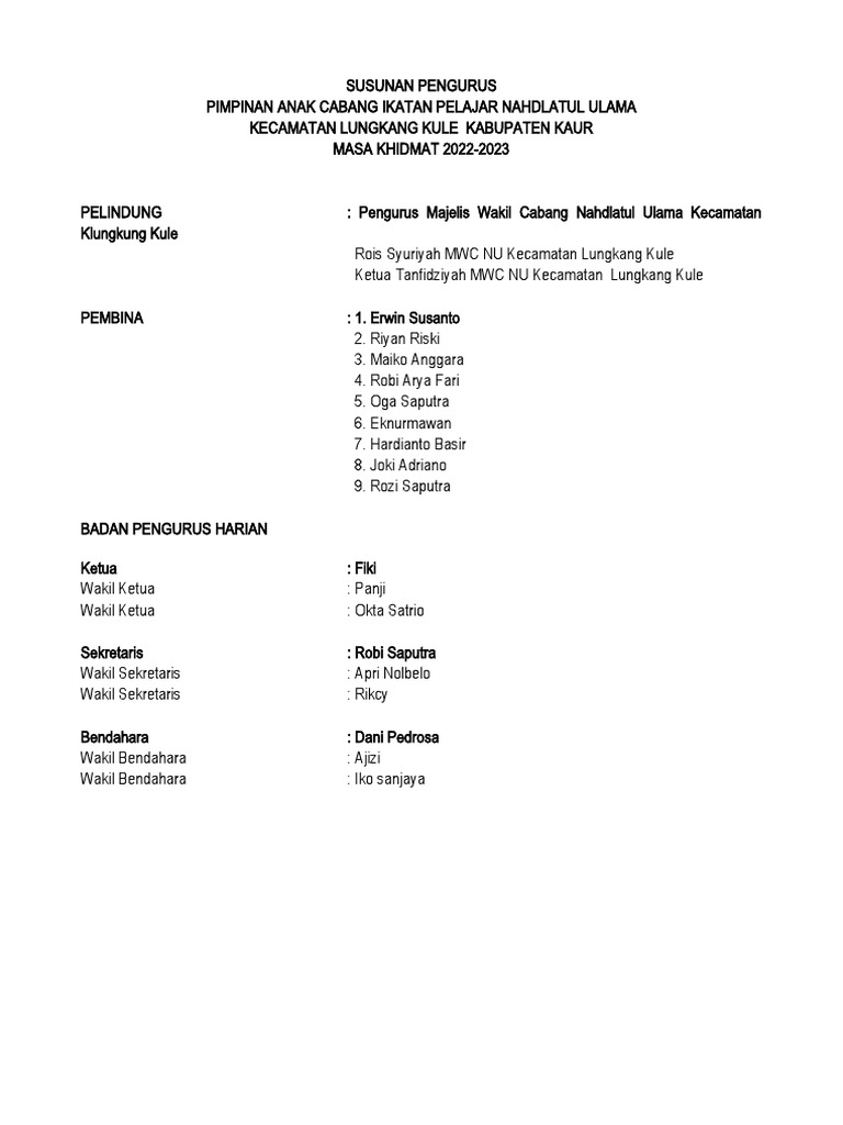 C - Form Susunan Pengurus PAC IPNU | PDF