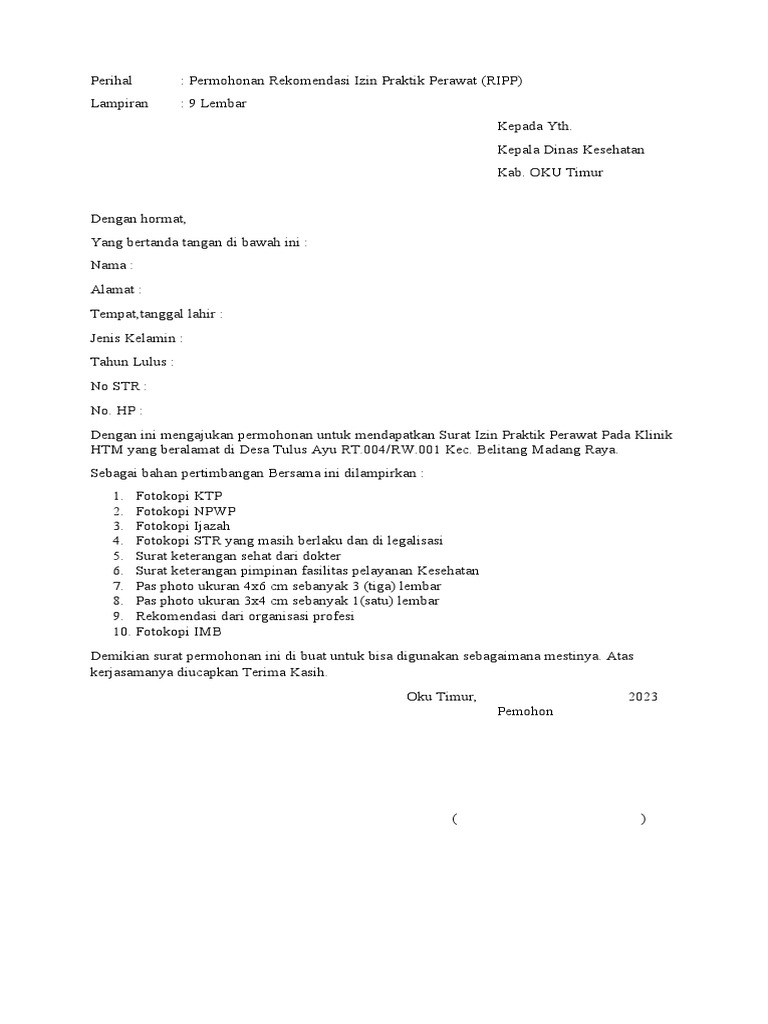 SURAT PERMOHONAN RIPP DINKES Dan DPMPTSP | PDF