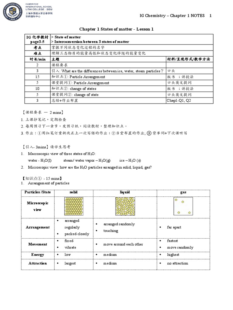 Chapter 1 - State of Matter - NOTES-仅供教师使用 | PDF | Solubility | Gases