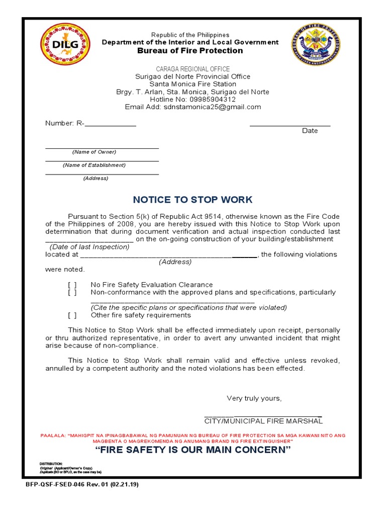 Notice To Stop Work | PDF | Fire Safety | Justice