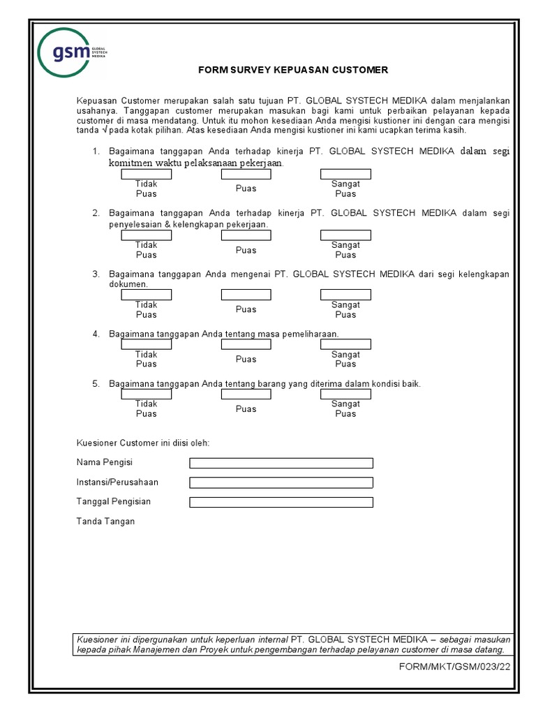 Form Survey Kepuasan Customer | PDF