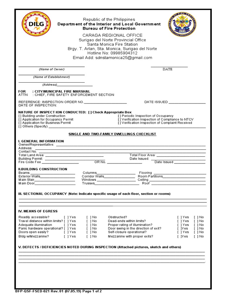 Checklist For Single and Two Family Dwellings | PDF | Fire Safety | Safety