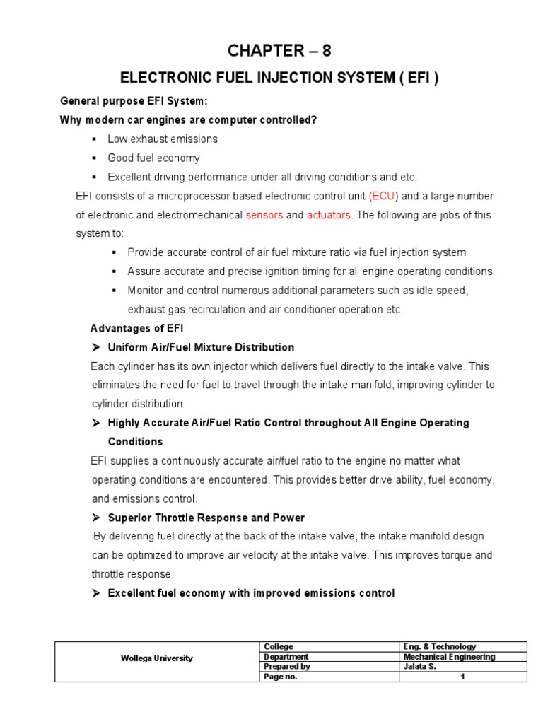 CHAPTER - 8 Electronic Fuel Injection and Ignition Systems | PDF | Fuel Injection | Throttle
