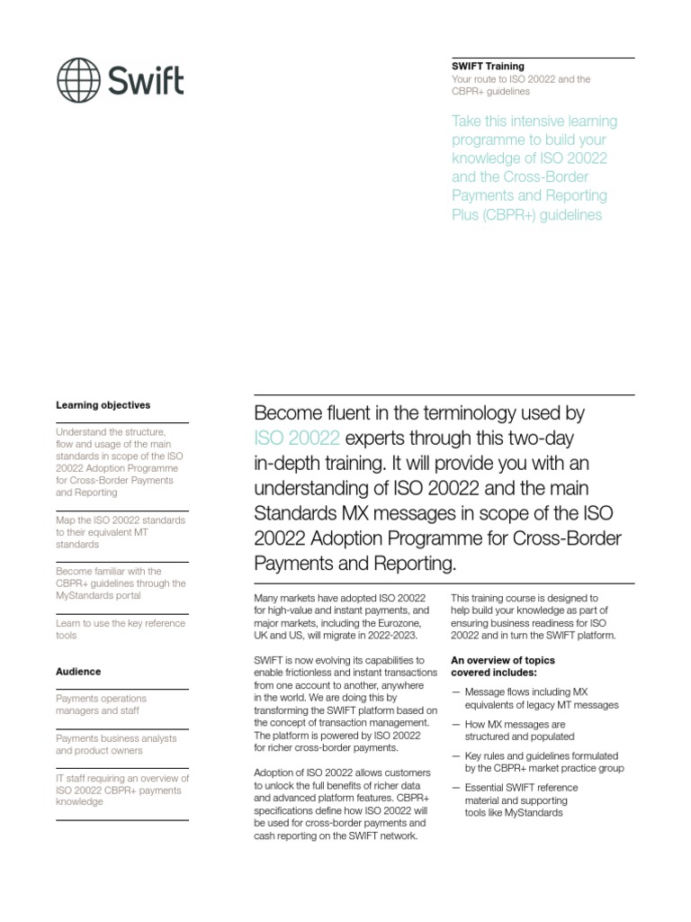 Swift - Training - Your Route To Iso 20022 and The CBPR Guidelines - 57531 - v3 - 0 | PDF | Xml ...