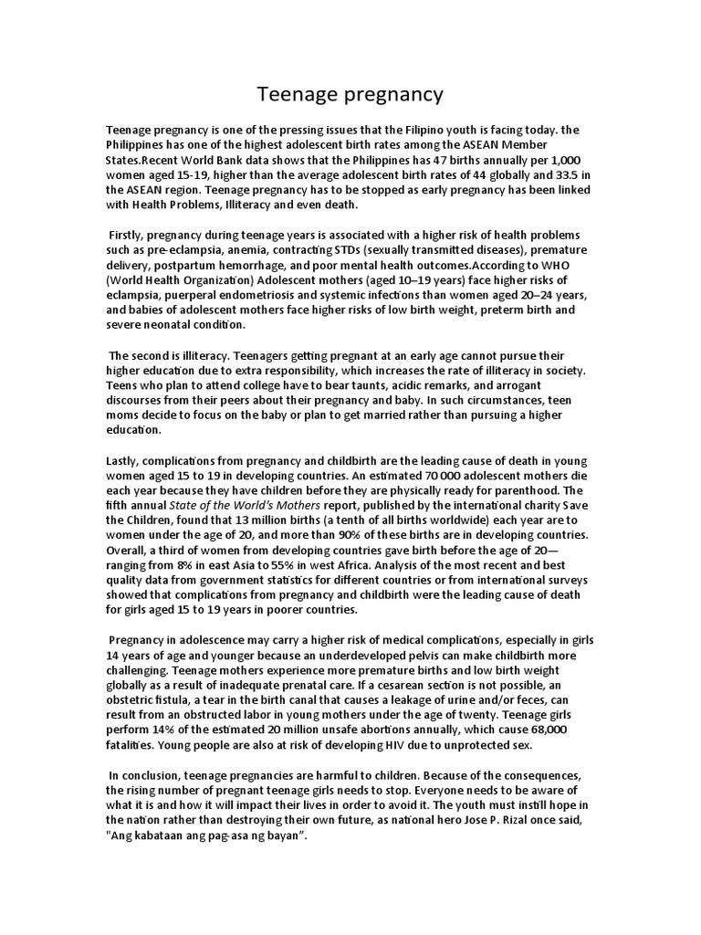 Position Paper On Teenage Pregnancy | PDF | Teenage Pregnancy | Pregnancy