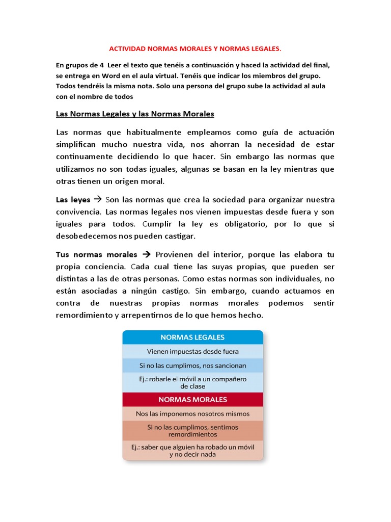 Actividad Normas Legales y Normas Morales | PDF