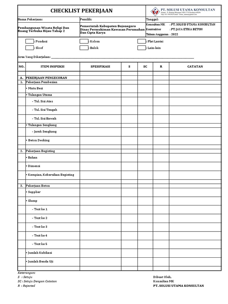 Form Checklist Pekerjaan Pdf 