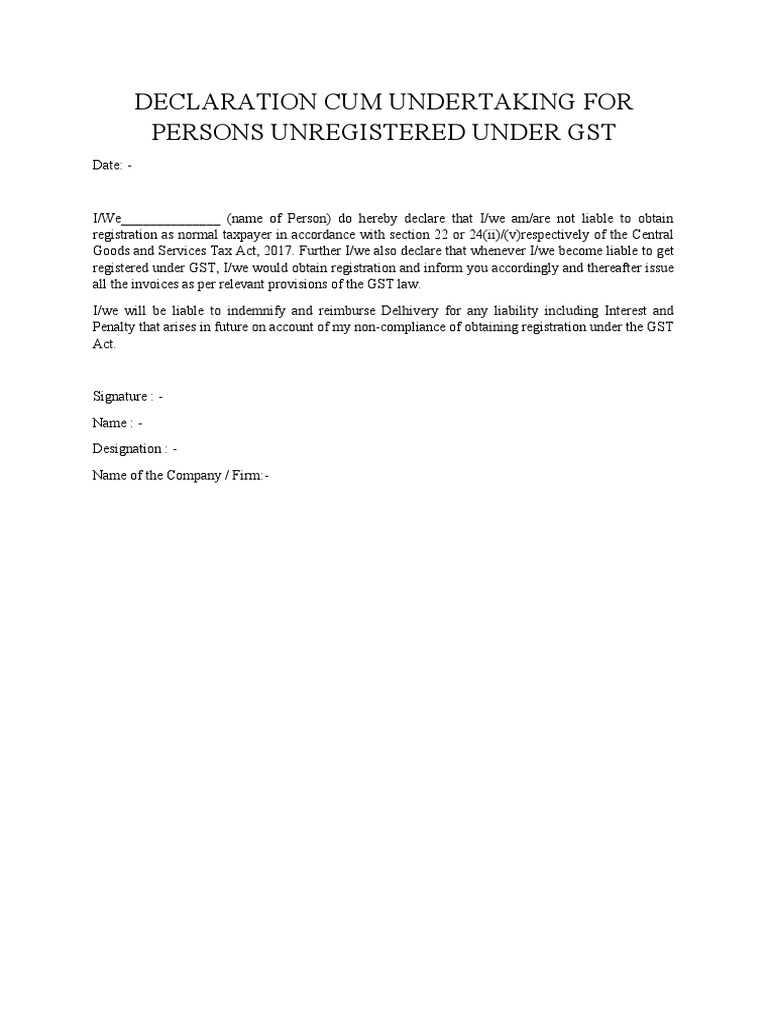 GST Declaration for Unregistered Persons | PDF | Finance & Money Management