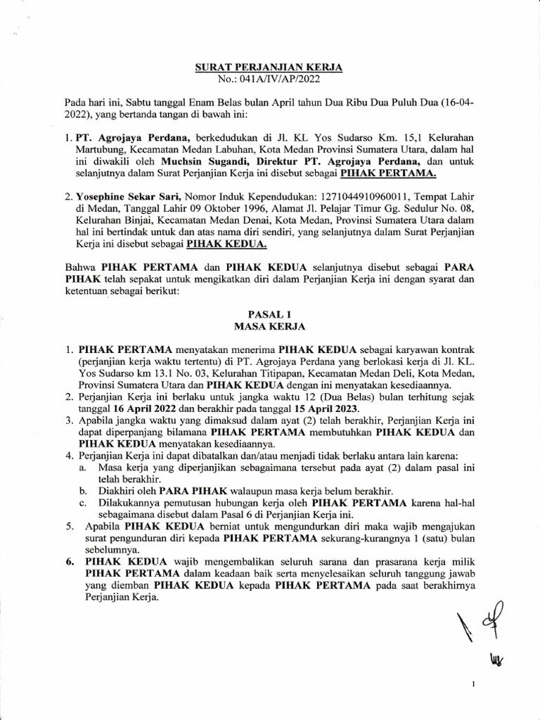 Kontrak Perjanjian | PDF