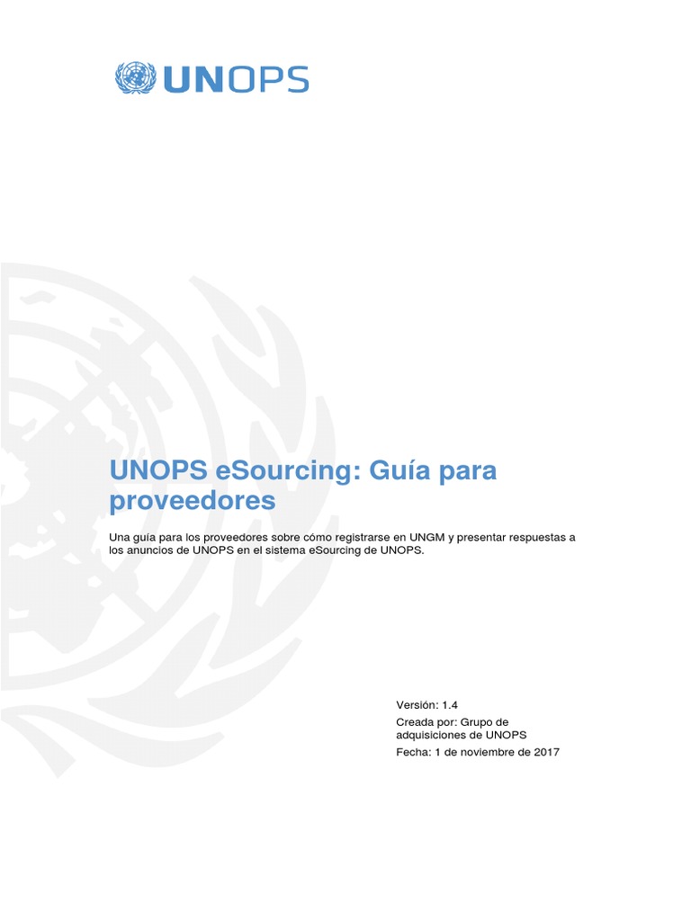 Guía de Proveedores para UNOPS eSourcing | PDF | Cuestionario | Contraseña