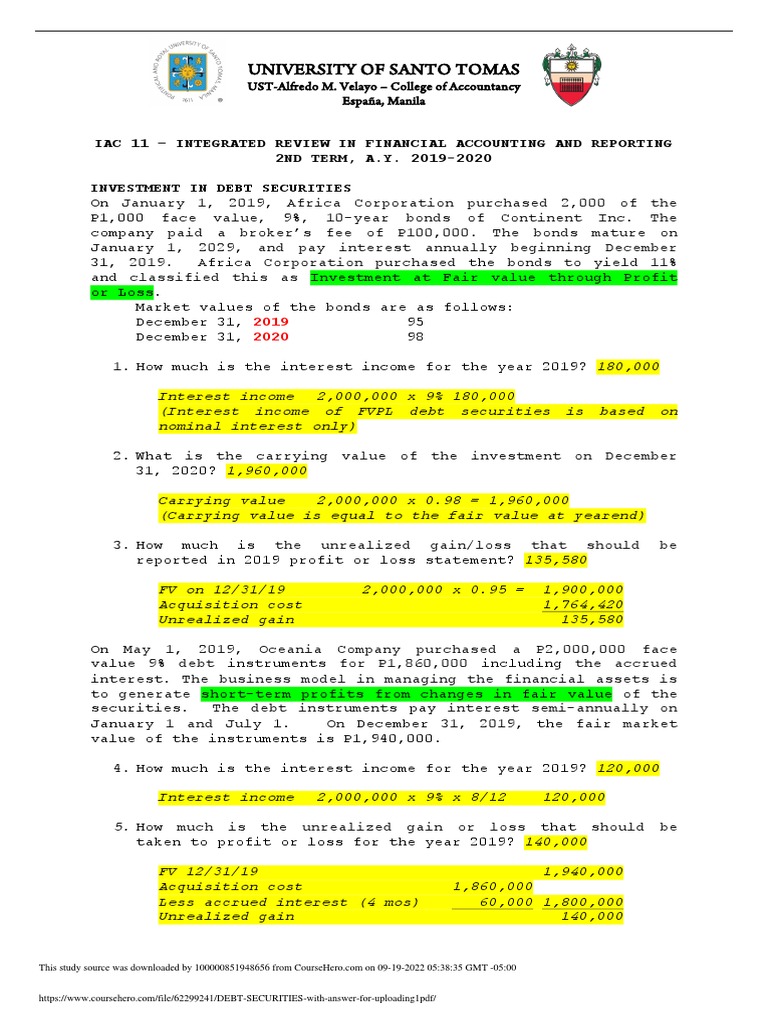 Investment in Debt Securities Analysis | PDF | Bonds (Finance) | Interest