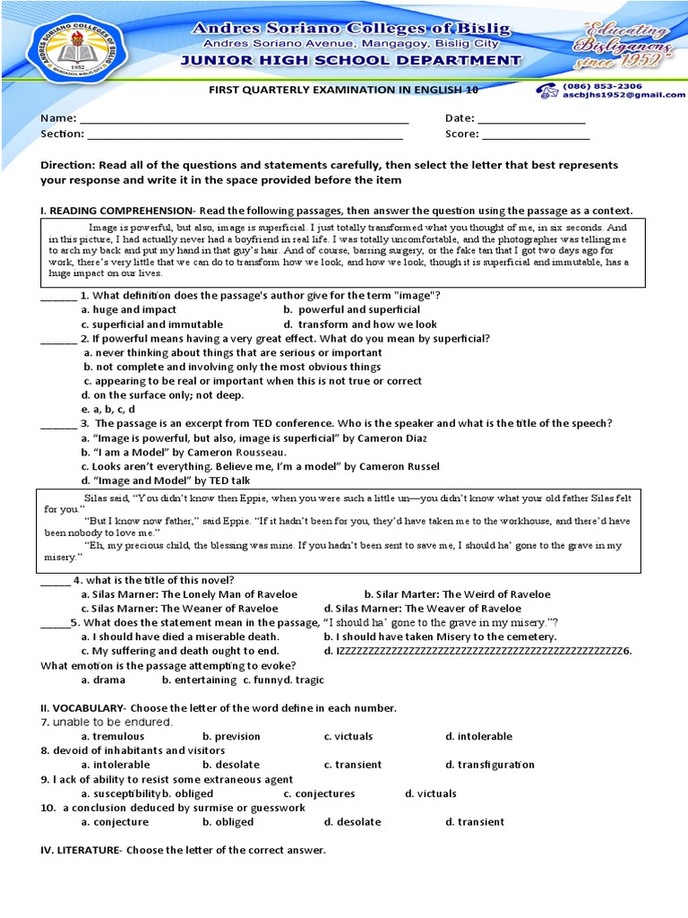 1st Q - Exam | PDF | Pronoun | Logos