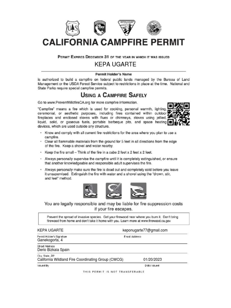 California Campfire Permit | PDF