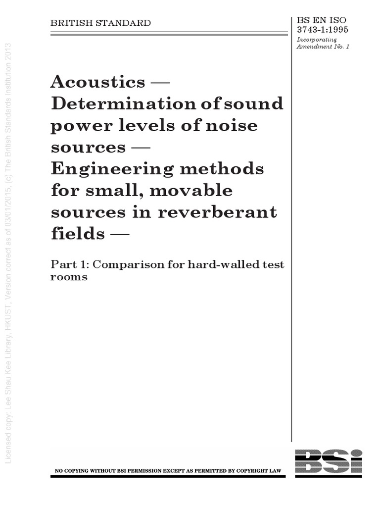 Acoustics Determination Of Sound Power Levels Of Noise Sources
