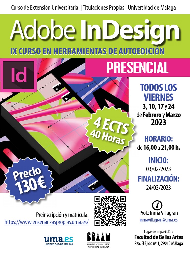 Cartel e Info Curso InDesign 2023 | PDF | Diseño de página | Adobe InDesign