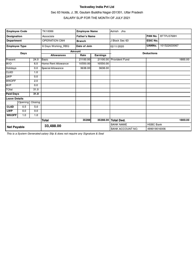 Pay Slip 1 | PDF
