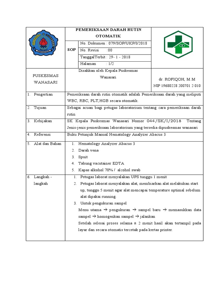 SOP Darah Rutin | PDF