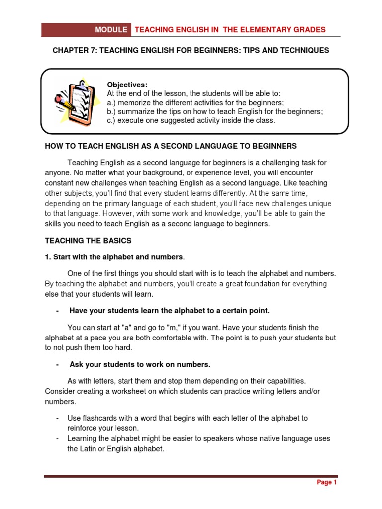 Chapter 7 Teaching English For Beginners Tips and Techniques | PDF ...